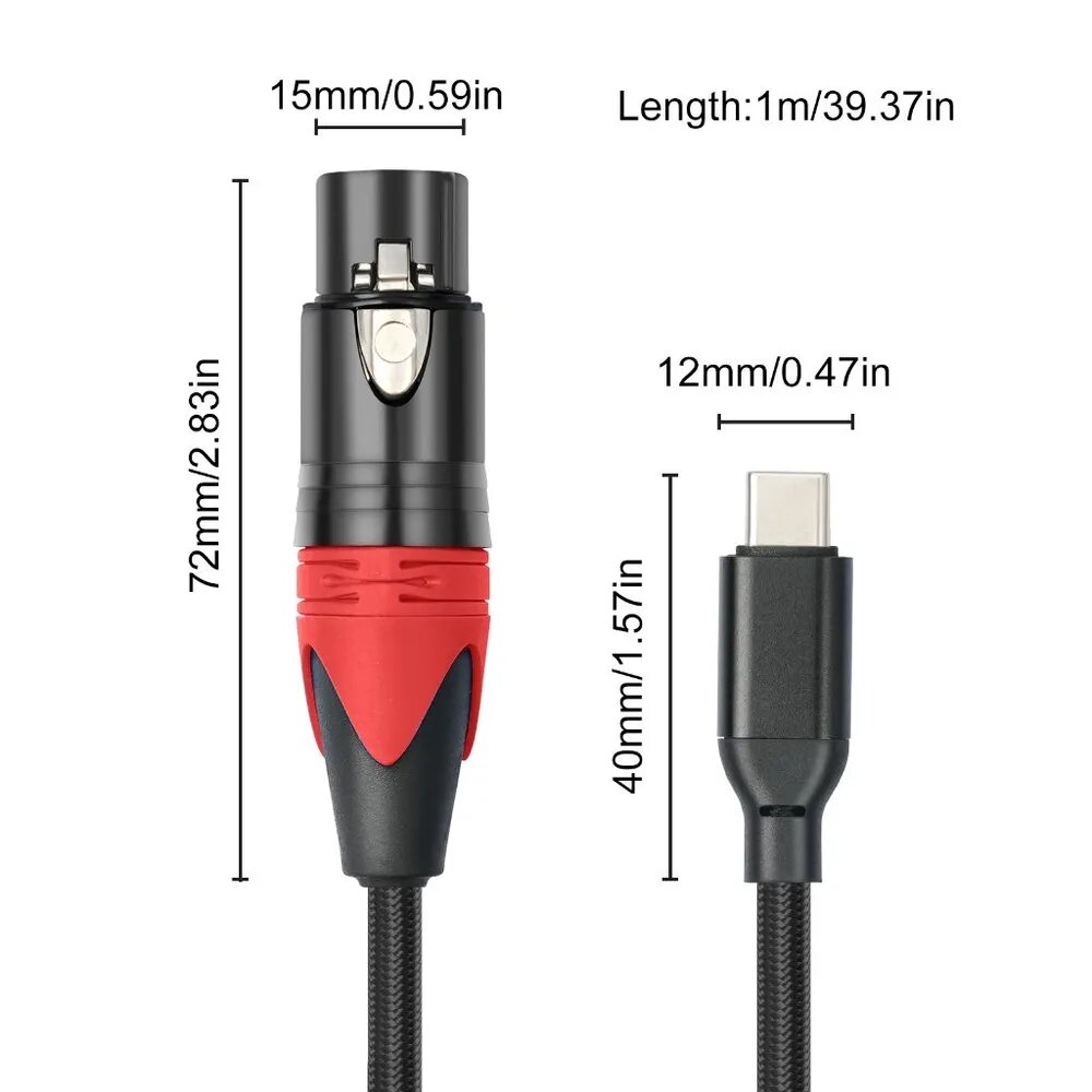 Кабель XLR для динамического микрофона с разъемом типа C - 1м
