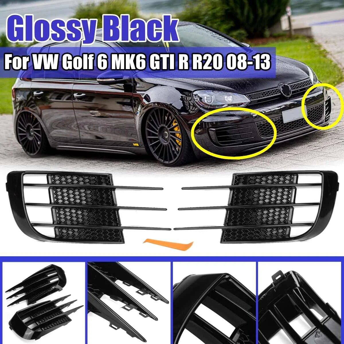 Решетка Противотуманной Фары Переднего Бампера Для VW Golf 6 MK6 VI GTI GTD R R20 2008-2013, ABS, Гоночная, Прочная