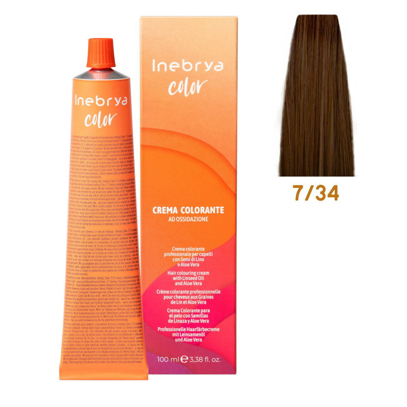 Крем - краска для волос профессиональная Inebrya Color Professional 7/34 Русый Медно-золотистый, 100 мл