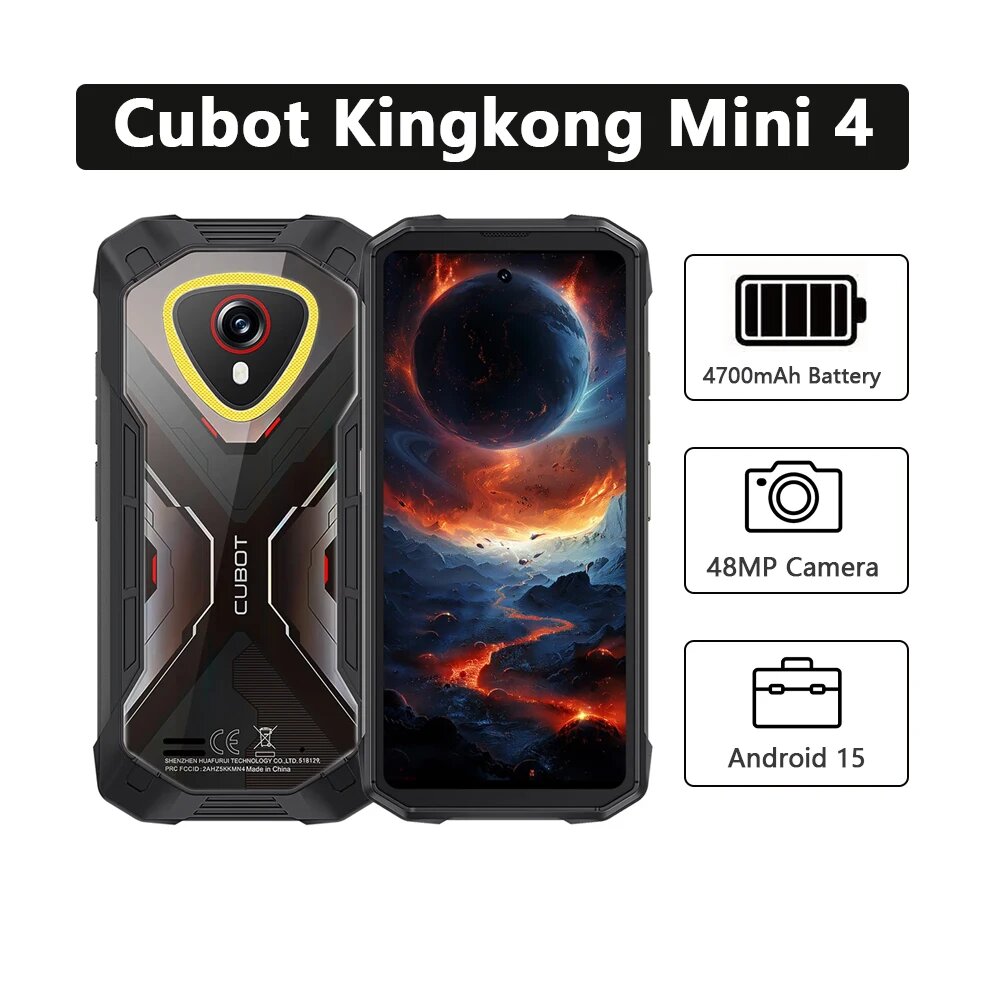 Cubot KingKong Mini 4, 4700mAh, 48MP, Android 15, Черный