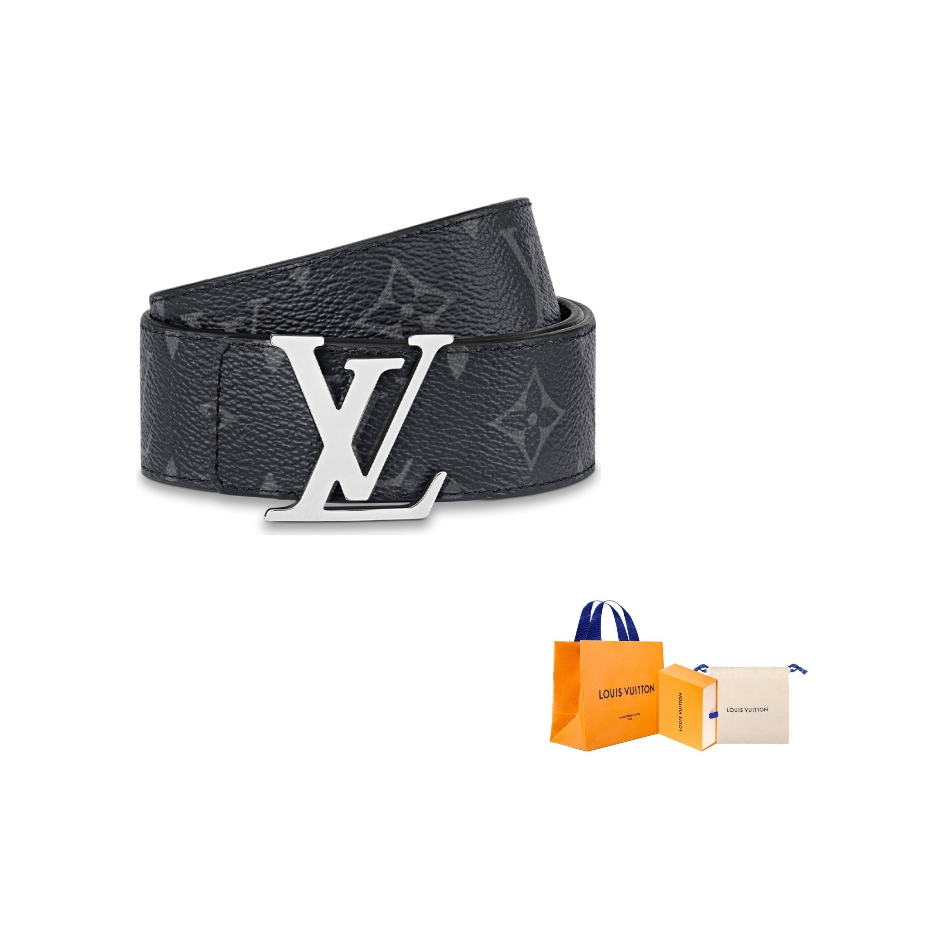 LOUIS VUITTON Initiales Холст Коровья кожа Металлические детали Кожаные ремни Мужской Серый Черный Ширина корпуса 3,5 см 100