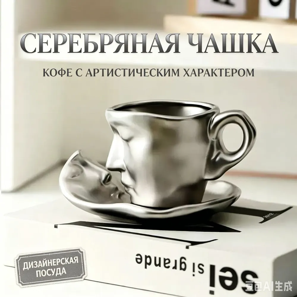 Чашка，Кофейная кружка с блюдцем в виде скульптуры лица, винтажный европейский керамический набор для напитков 1 шт