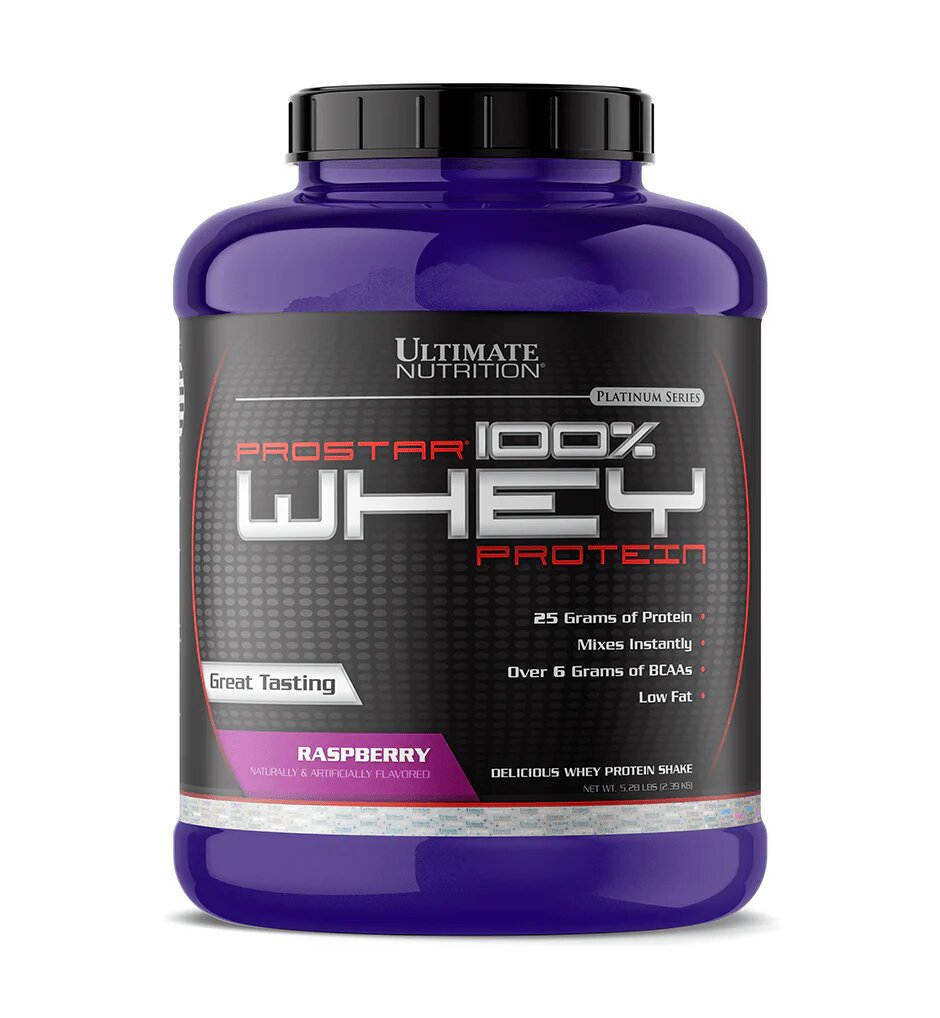 Ultimate Nutrition Prostar Whey, Протеин сывороточный, для набора мышечной массы и похудения,2,39кг со вкусом малины