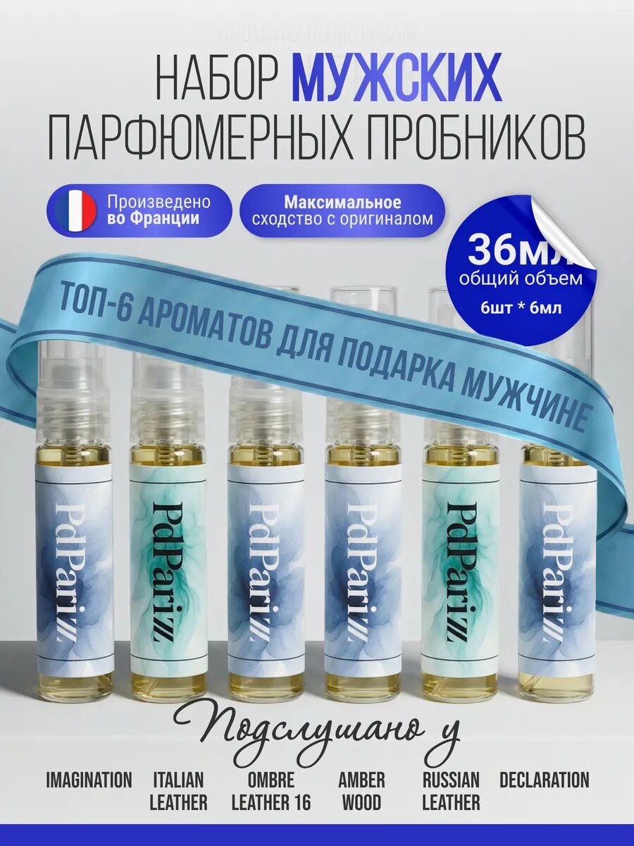 Духи набор пробников стойкие шлейфовые 6шт по 6мл