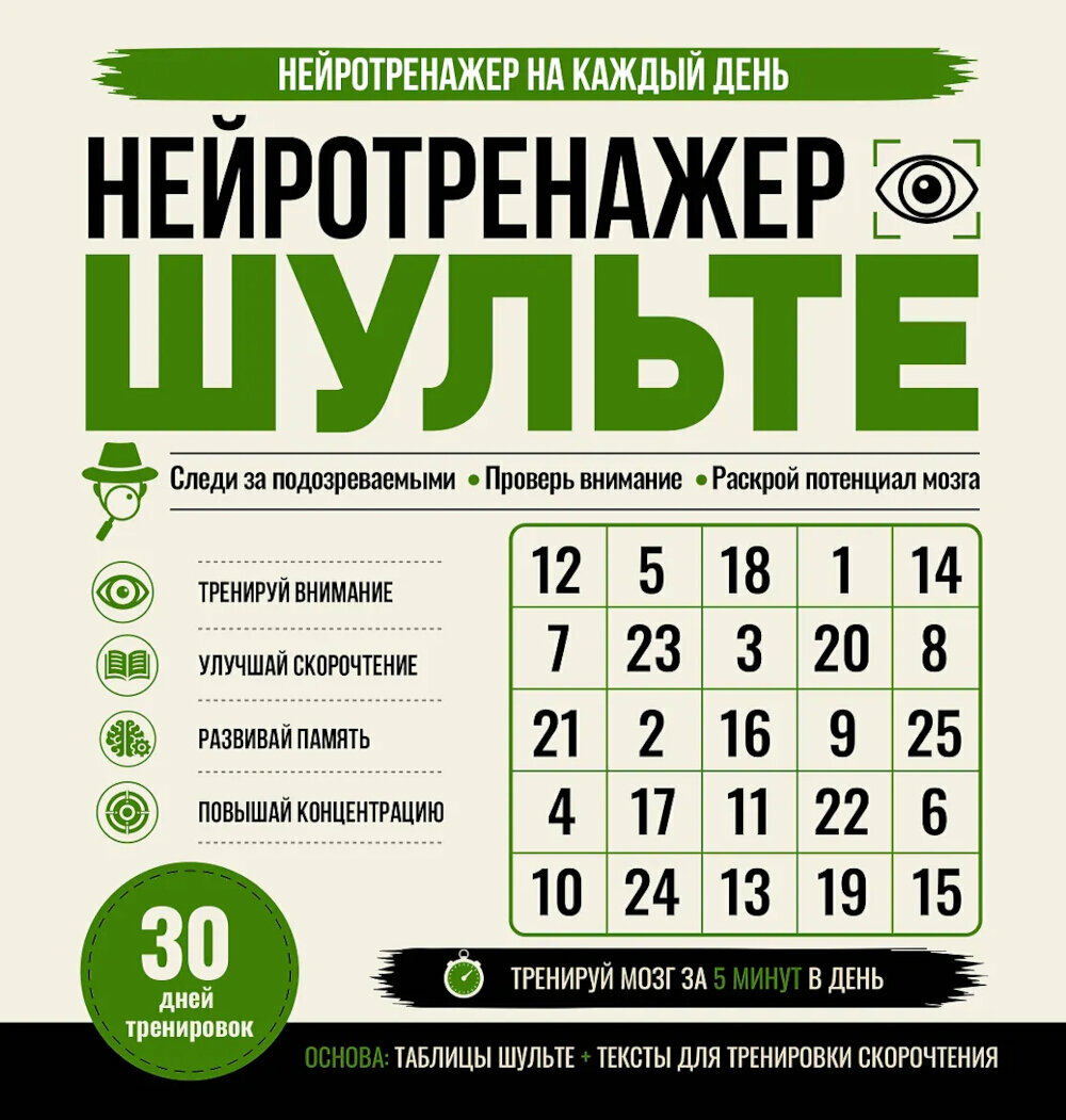 Нейротренажер Шульте. Следи за подозреваемыми. 30 дней тренировок.