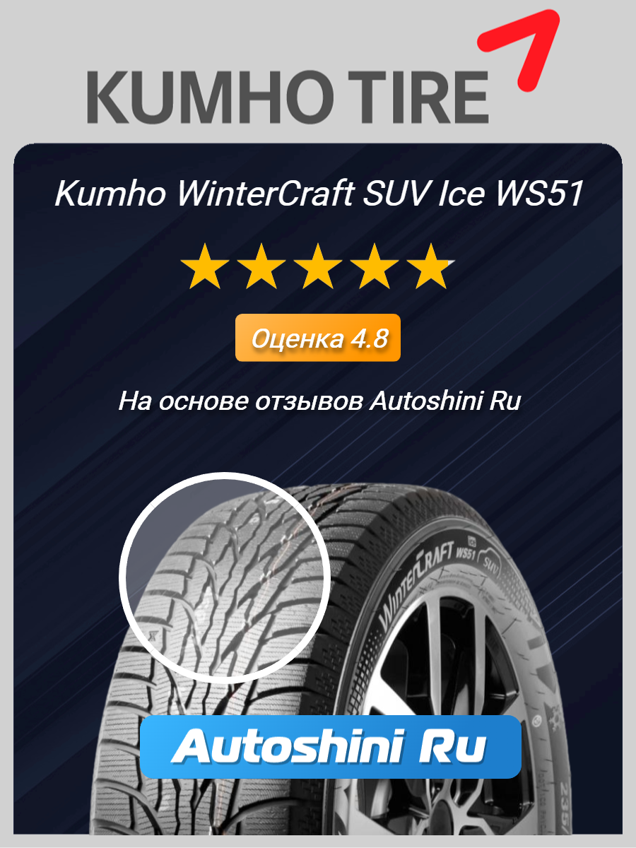 Шины зимние Kumho WinterCraft SUV Ice WS51 225/55 R18 102T (нешип) XL