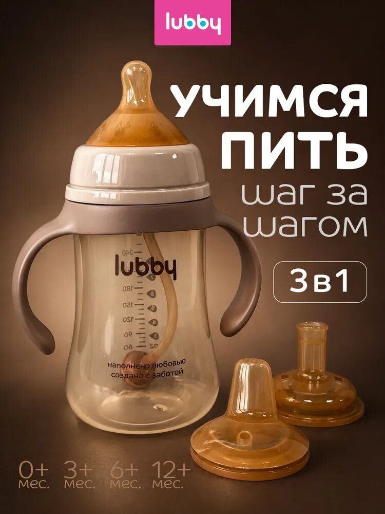 Бутылочка для кормления 6+, 3+, 12+, Бутылочка для новорожденных 0 антиколиковая 3 в 1 lubby