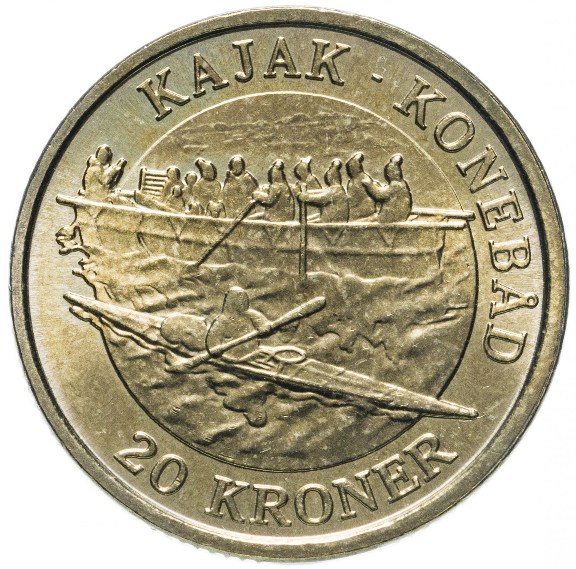 Дания 20 крон kroner 2010 "Корабли - Каяк-Умиак", Бронза, в сохранности AU-UNC