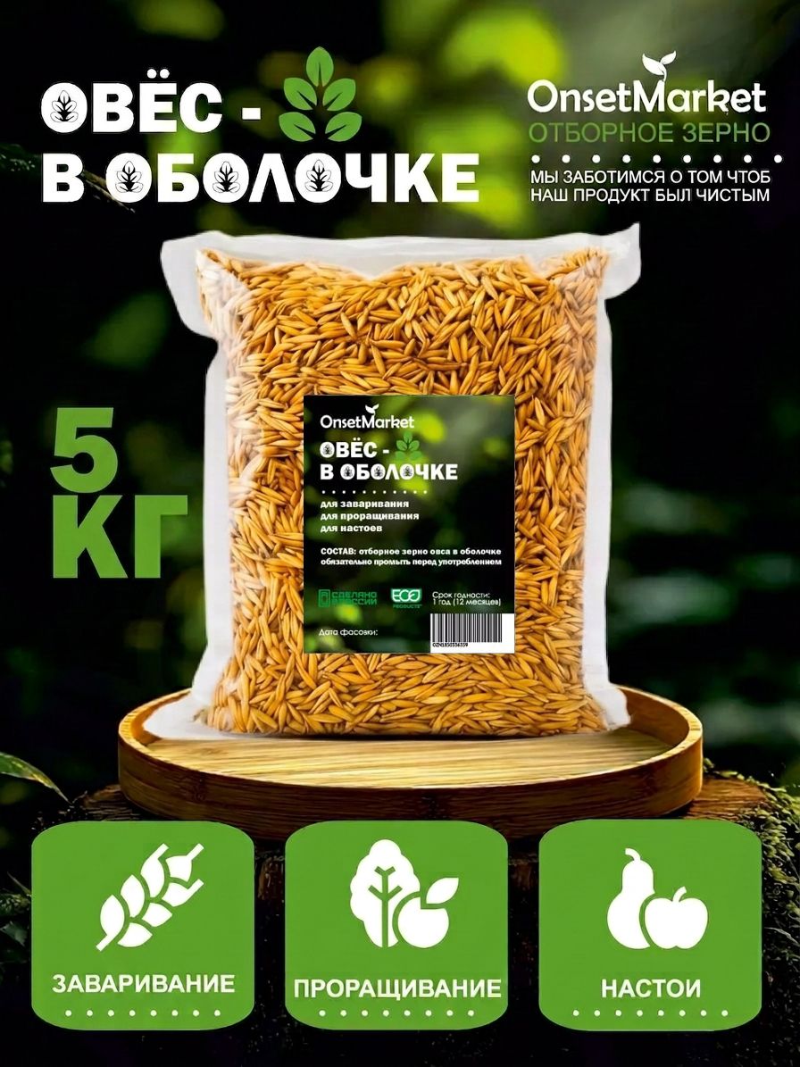 Овес для заваривания и настоя, для проращивания, 5 кг