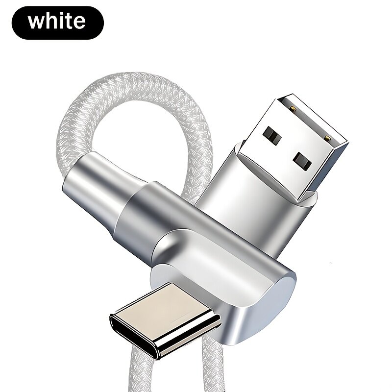 Кабель USB-A на USB-C угловой плетёный для быстрой зарядки, белый, 2 м