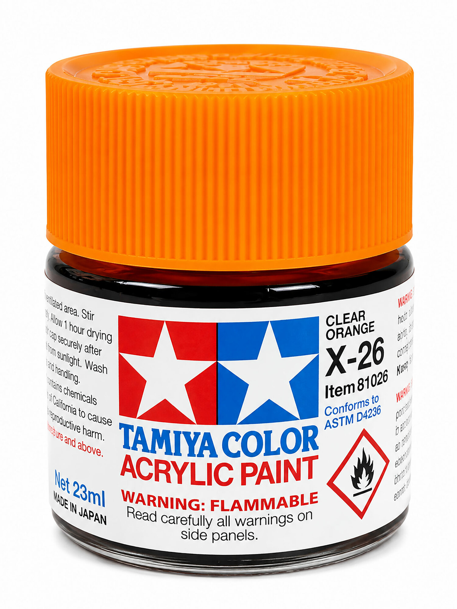 Лак акриловый полупрозрачный оранжевый Tamiya Color X-26 Clear Orange 81026 глянцевый, 23 мл