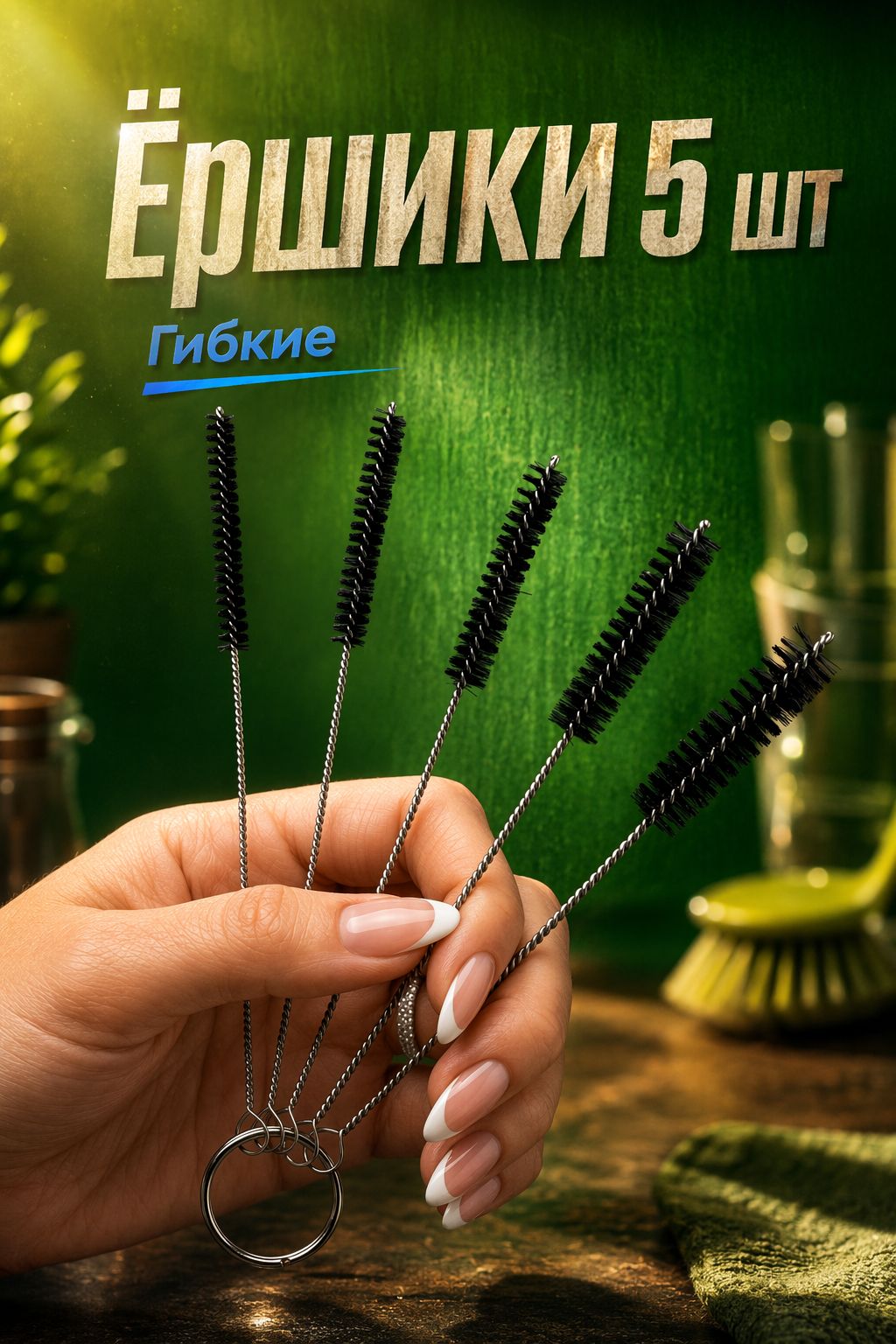 Трубочки для коктейлей 11 см 5 шт металл черный
