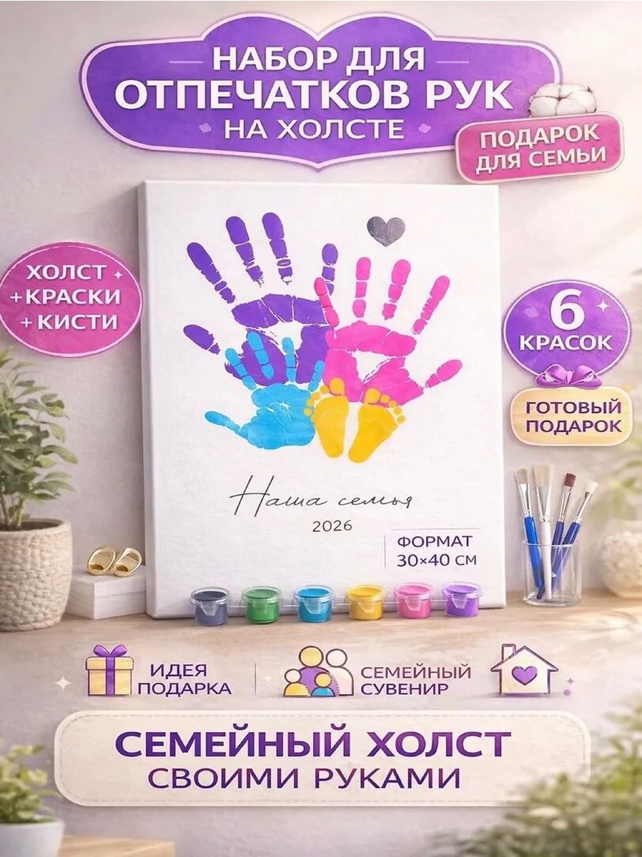 Отпечатки рук на холсте для семьи