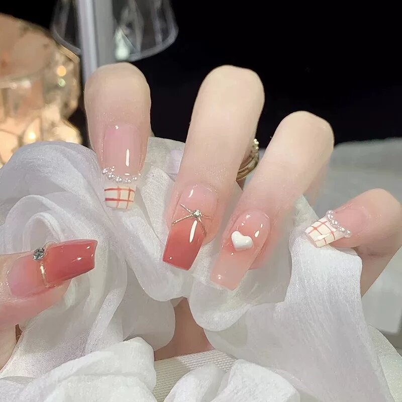 Наклейки для ногтей с кошачьим глазом и одиночным алмазом, длинные и набором