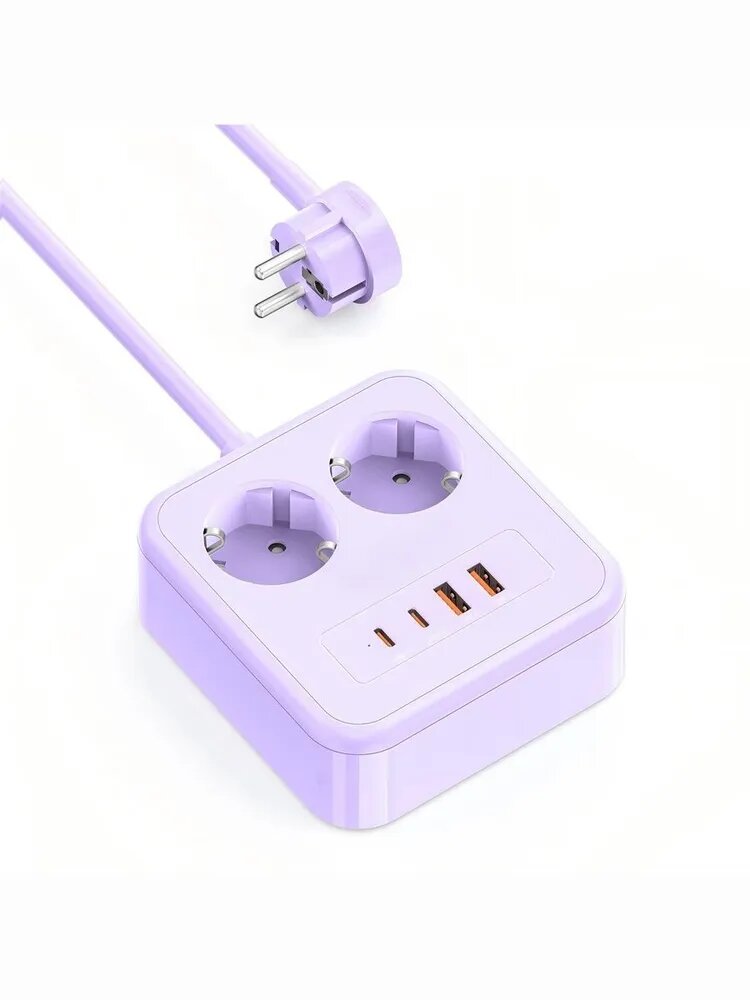 Сетевой фильтр-куб 6 в 1 с USB-C PD 20W, удлинитель с розетками и USB, кабель 1,5 м, настольная зарядная станция для дома и офиса, фиолетовый