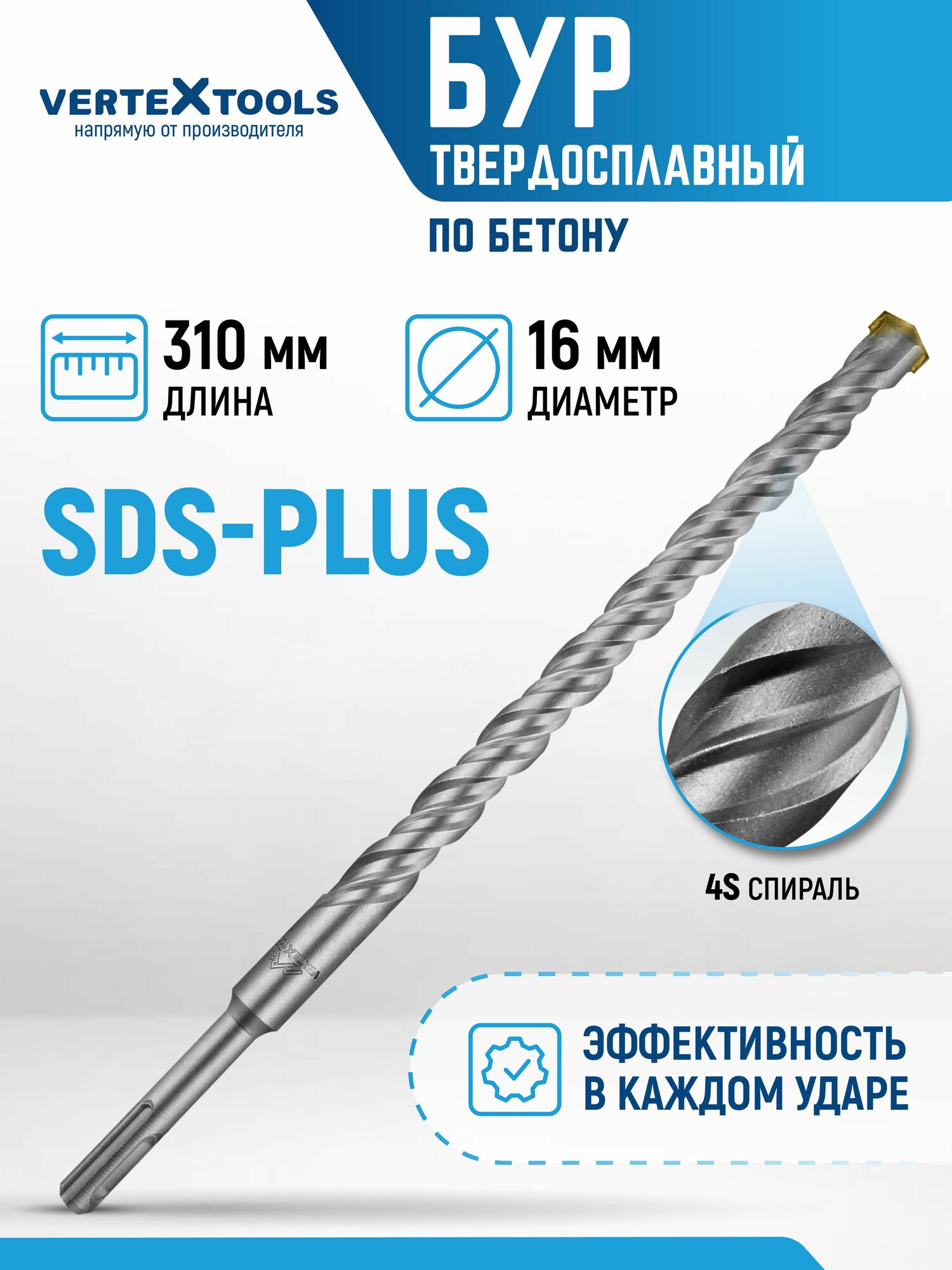 Бур для перфоратора 16 мм SDS-plus 16Х310 мм
