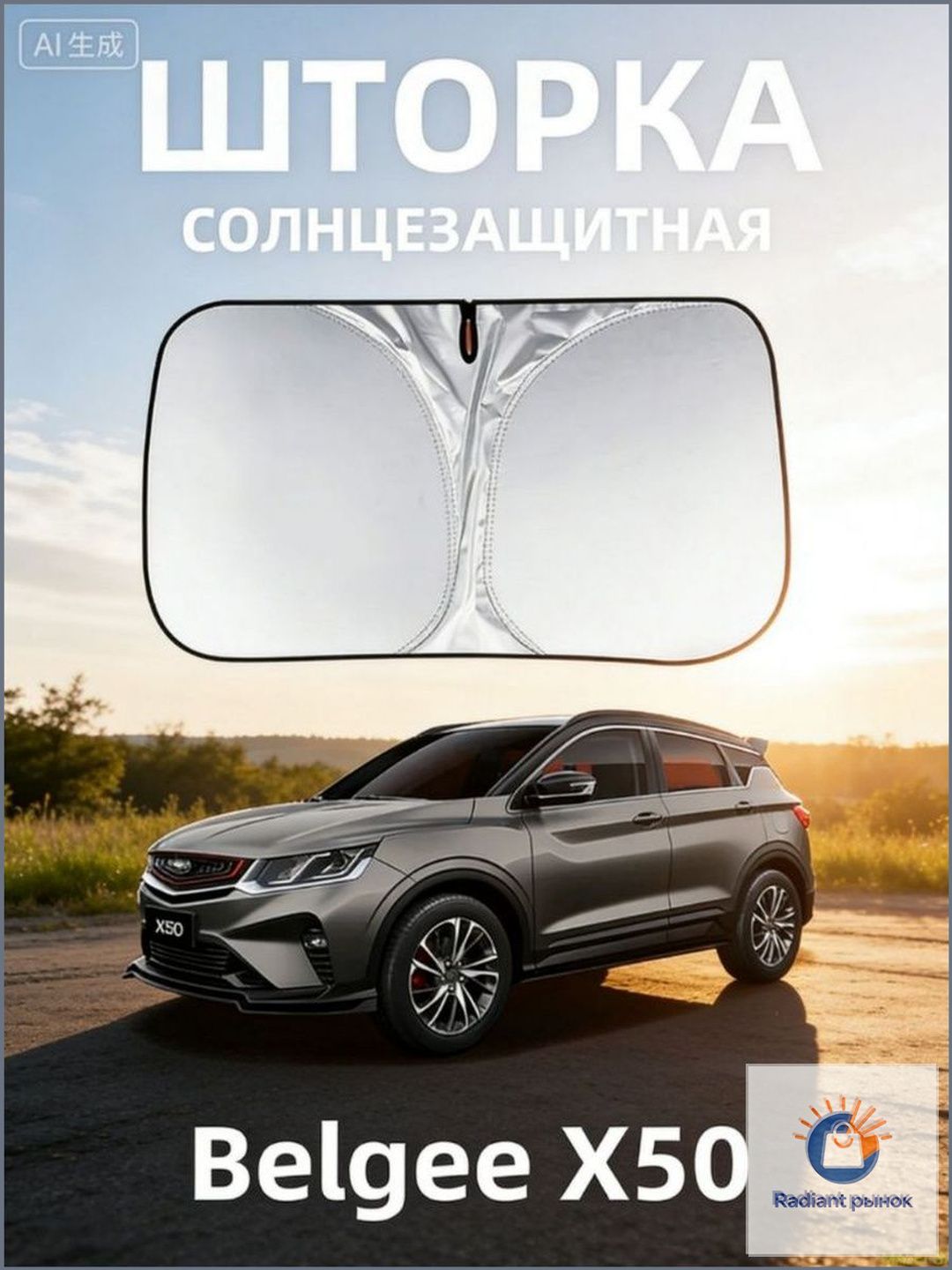 Шторка солнцезащитная 145 см х 80 см, затемнение: 98%