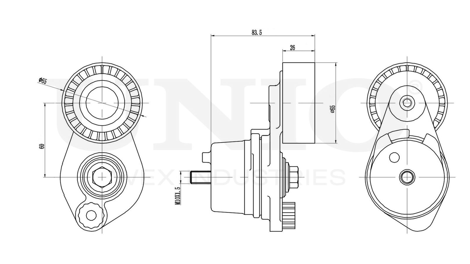 Ролик с натяжителем приводного ремня vw polo iv-vi 01-, passat b6-b8 05-, audi a6 iv, v 11- (UNIO TNS-10232)