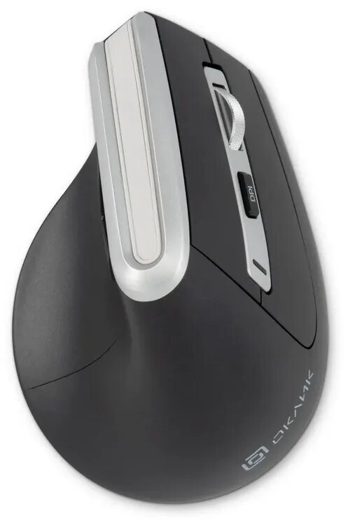 Мышь беспроводная Oklick 991MW, Bluetooth/Радио, вертикальная, оптическая, USB, USB-C, 2400dpi, черный и серый