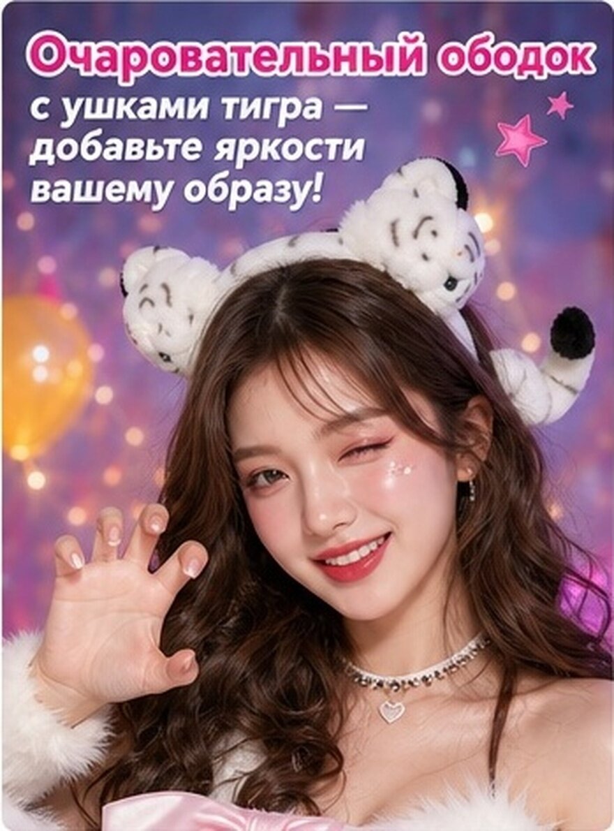 Головной Убор В Форме Тигриных Ушек Из Мягкой Наполненной Ткани Для Девочек 23.60X16.50X6.00Cm