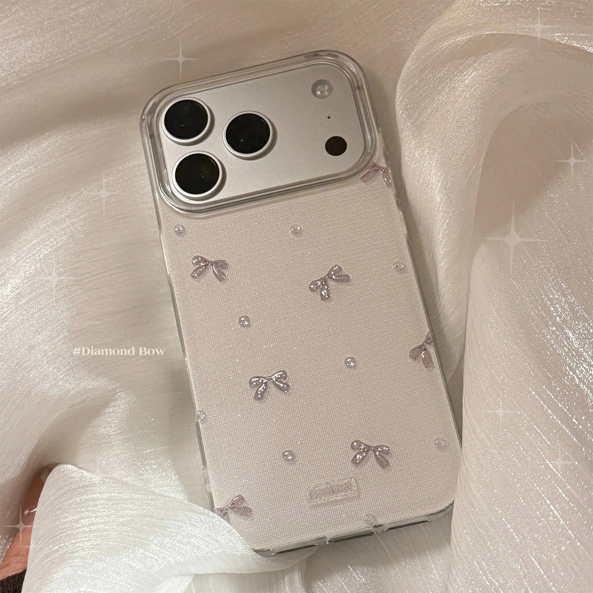 Корейский 3D-чехол Для Телефона С Серым Бантом И Блестками Для iPhone, Противоударный iPhone 16
