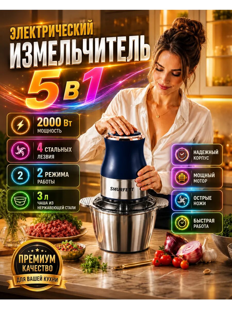 Блендер измельчитель электрический мощный кухонный 3 литр