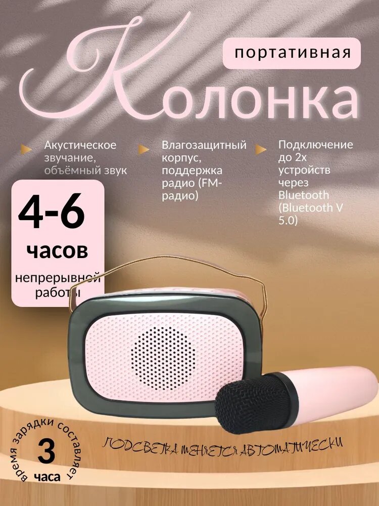 Портативная беспроводная Bluetooth колонка Karaoke-V66 с подсветкой