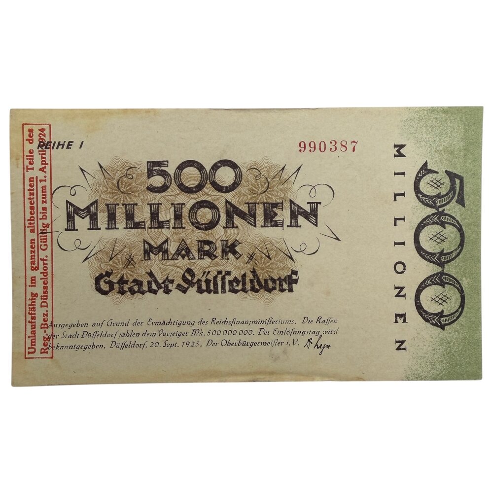 Веймарская республика, Дюссельдорф 500000000 (500 млн.) марок 1923 г. (20.09) (Печать) (Серия 1)