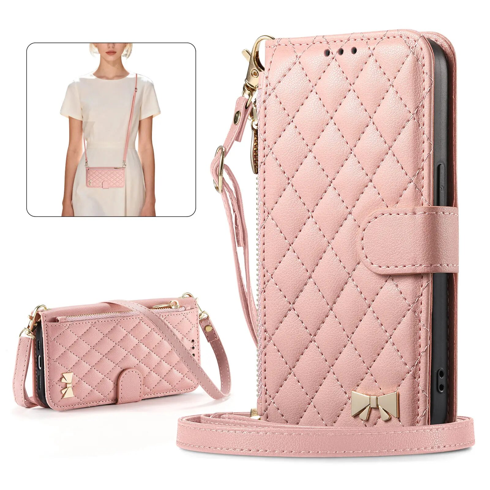 Чехол-кошелек Из Искусственной Кожи Для Xiaomi MI 14 xiaomi 14T pro, Розовый, Pink Long Strap