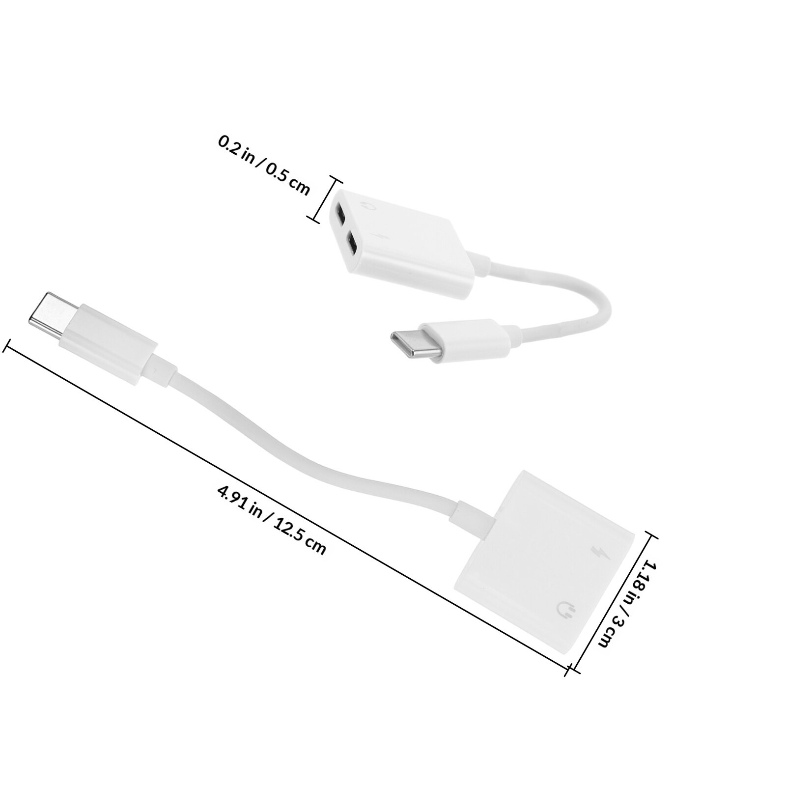 Адаптер Type C В 3.5 Mm С Портой Зарядки Для Наушников Белый Размер 12.50X3.00X0.50Cm
