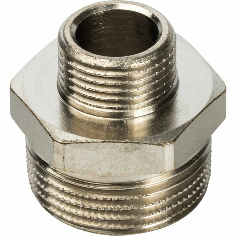 Ниппель переходной резьбовой НР 3/4" x 3/8" никель STOUT