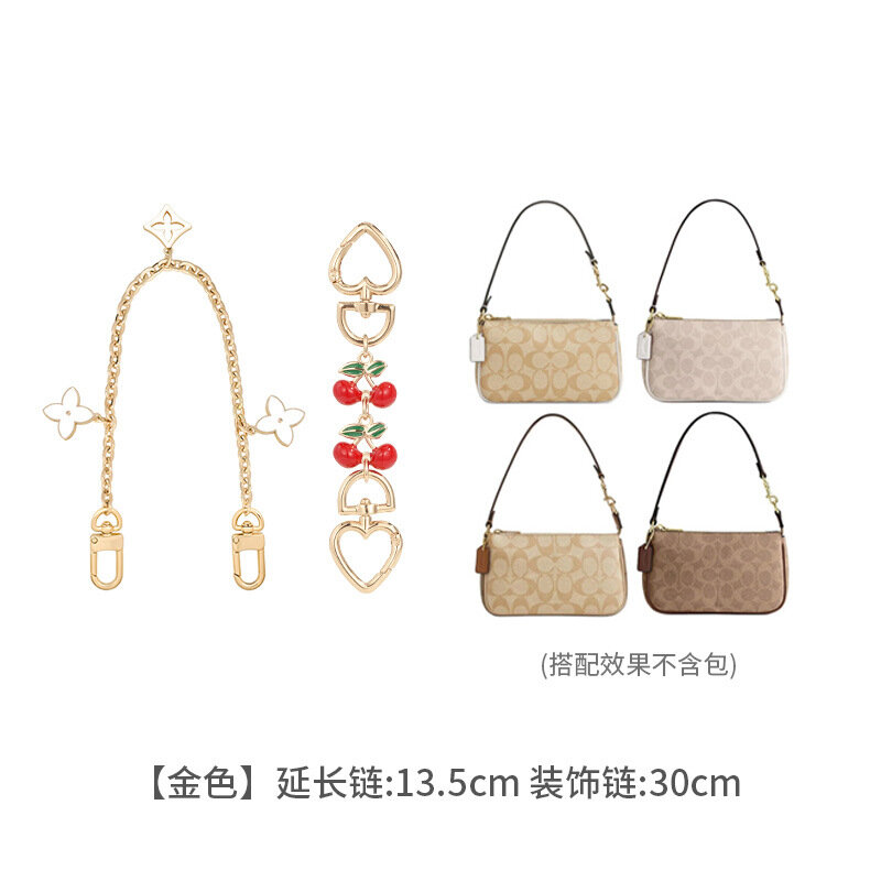 Цепочка-удлинитель для сумки Coach Nolita 19, золотая цепочка с подвеской клевер, декоративный аксессуар, 30 см