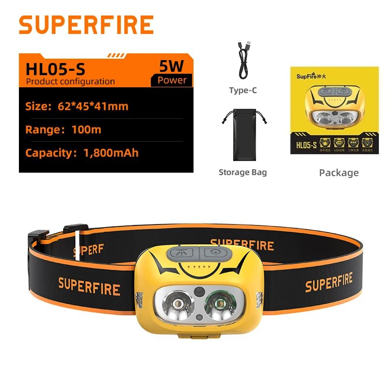 Налобный фонарь SUPERFIRE HL05-S HL05-S-Box