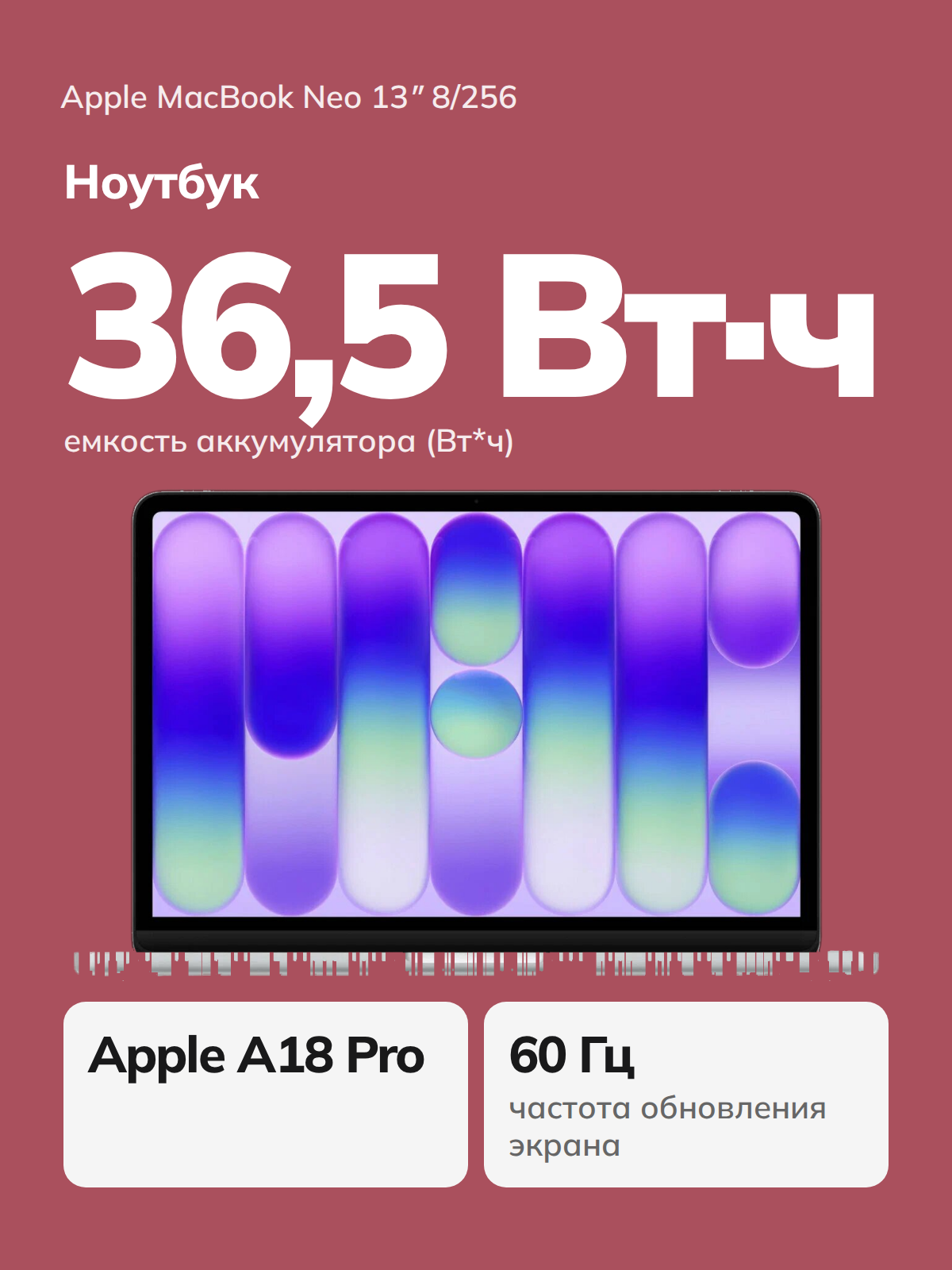Ноутбук Apple MacBook Neo 13" (A18 Pro, 6C СPU/5С GPU, 2026), 8 ГБ, 256 ГБ SSD, серый SILVER