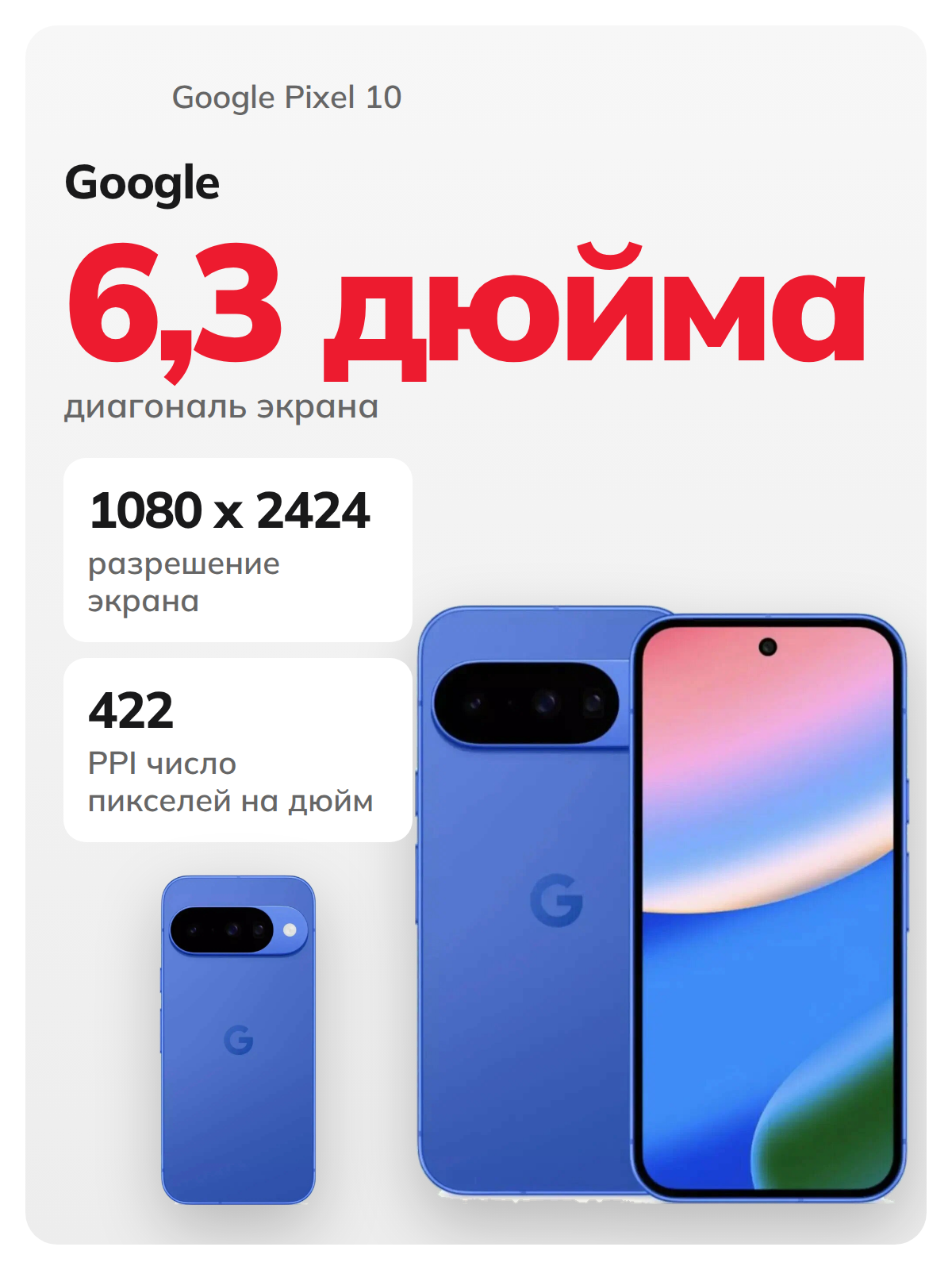 Google Pixel 10 12/256Gb Синий Android 16 5G OLED 120 Гц NFC беспроводная зарядка