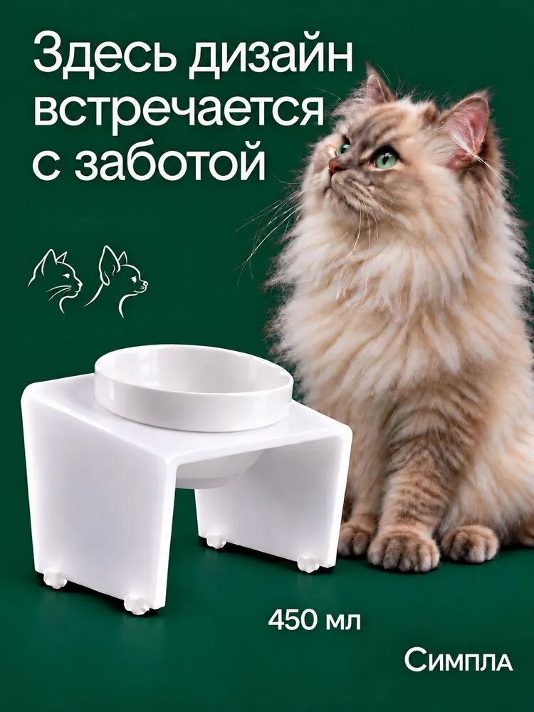 Миска для кошек и собак мелких пород керамическая на подставке с наклоном