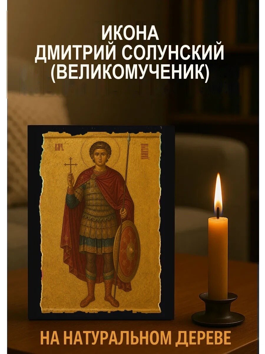 Икона Дмитрий Солунский, на дереве, 15×18 см, освящённая, ручная работа