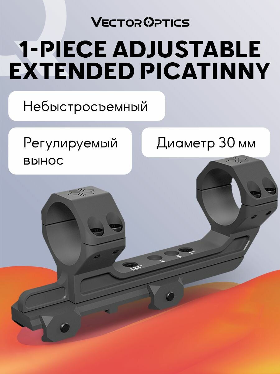 Кронштейн для прицела Vector Optics Picatinny Mount кольца для прицела 30мм, регулируемый, база 139 мм, высота 23 мм, 4 винта на кольцо