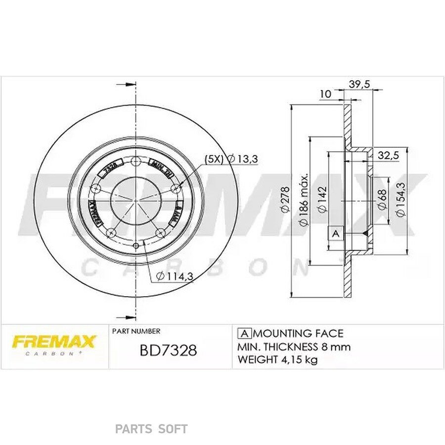 Диск тормозной задний MAZDA 6 12- от официального дистрибьютора, FREMAX, артикул BD7328