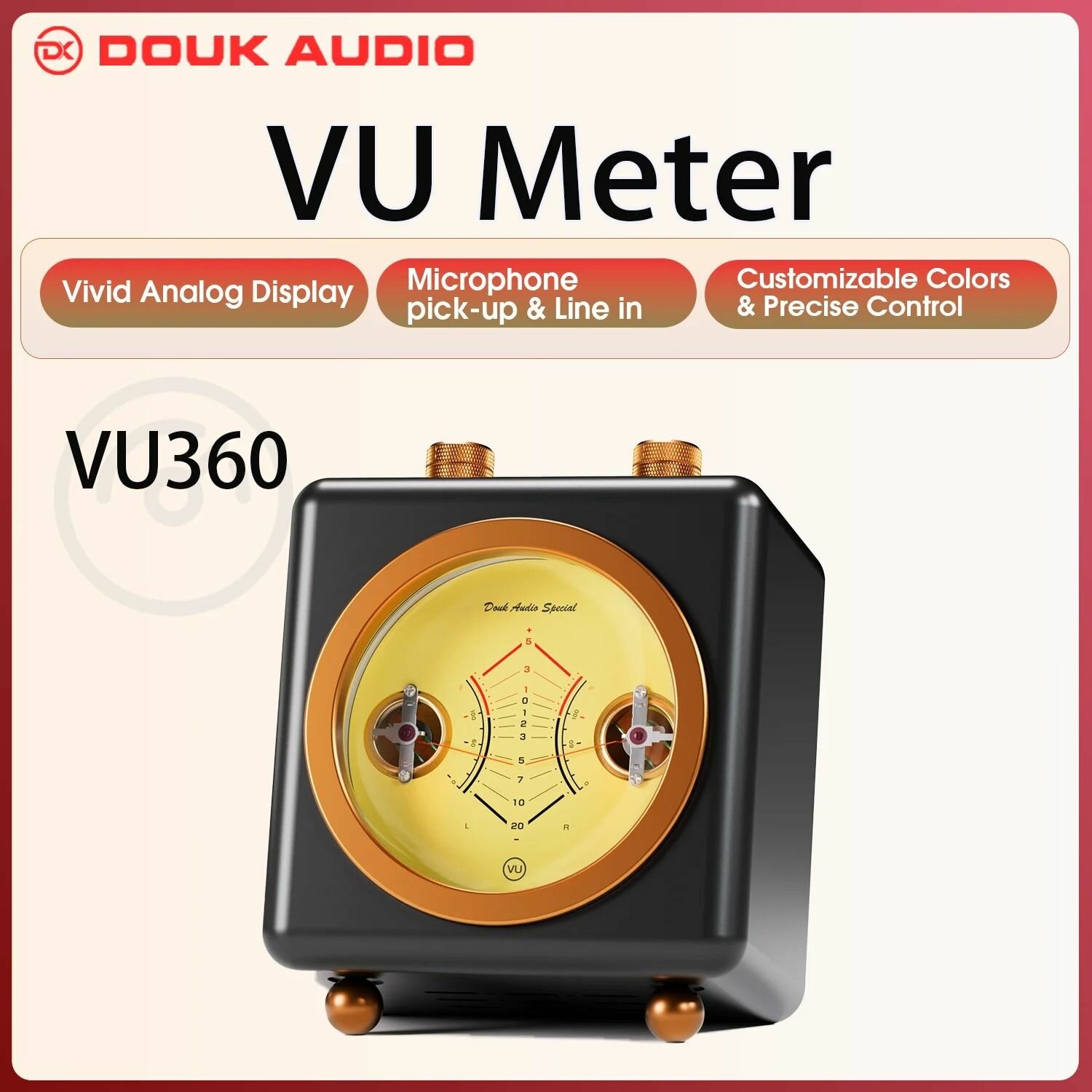 Douk Audio VU360 Ретро Аналоговый VU-метр Музыкального спектра Винтажный Декор рабочего стола