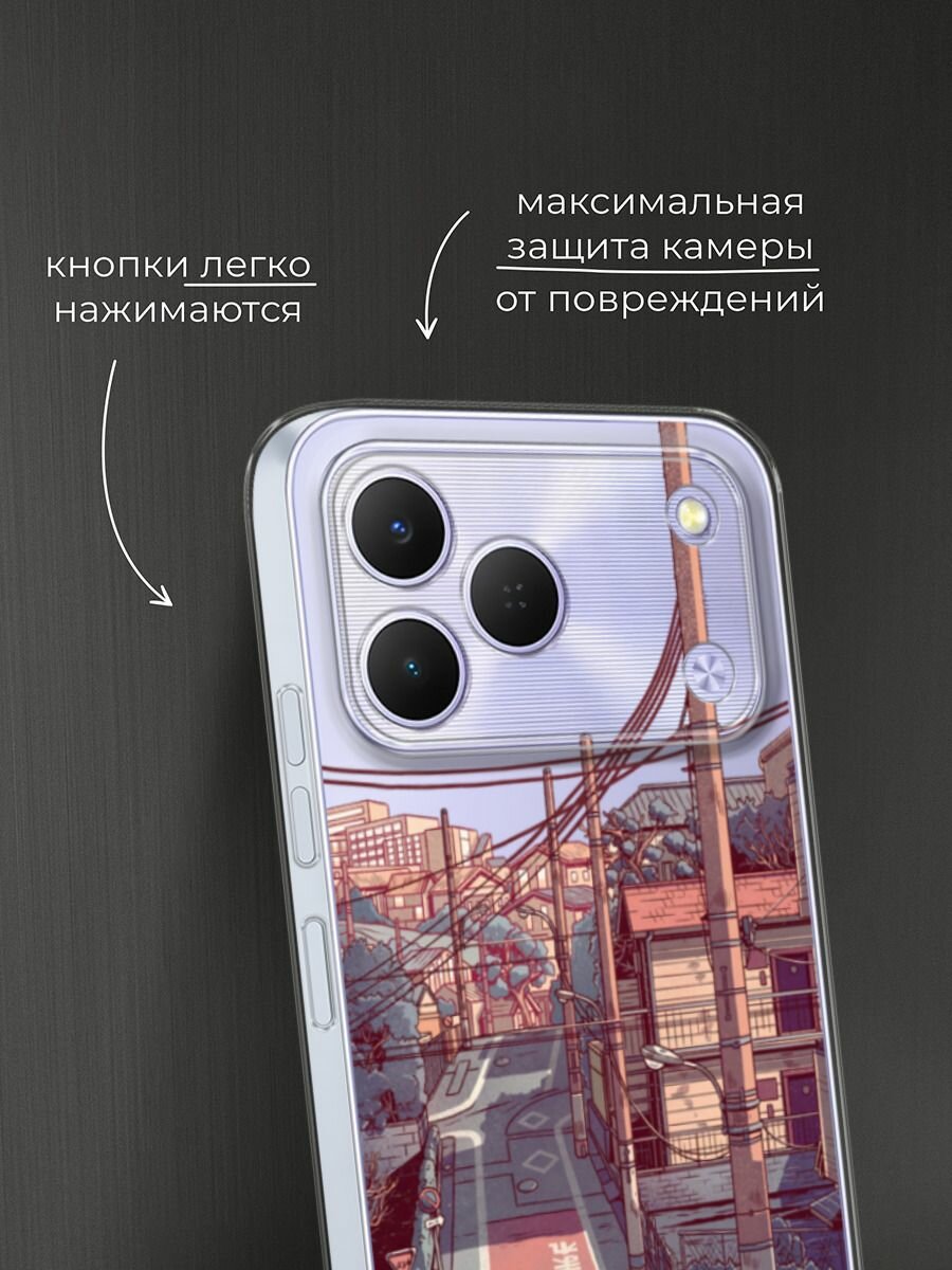 Чехол на Tecno Spark 50 / Текно Спарк 50 с принтом Закат на японской улице, прозрачный — фото 1