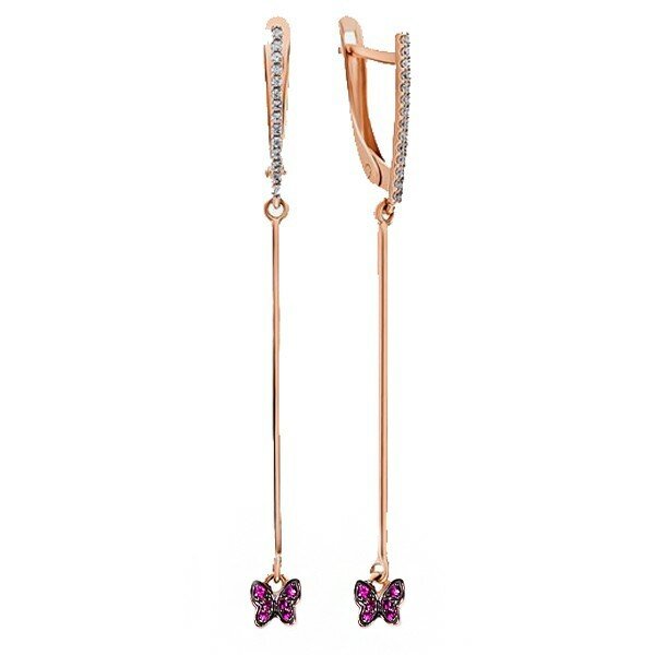 Серьги, красное золото, 585 проба, фианит