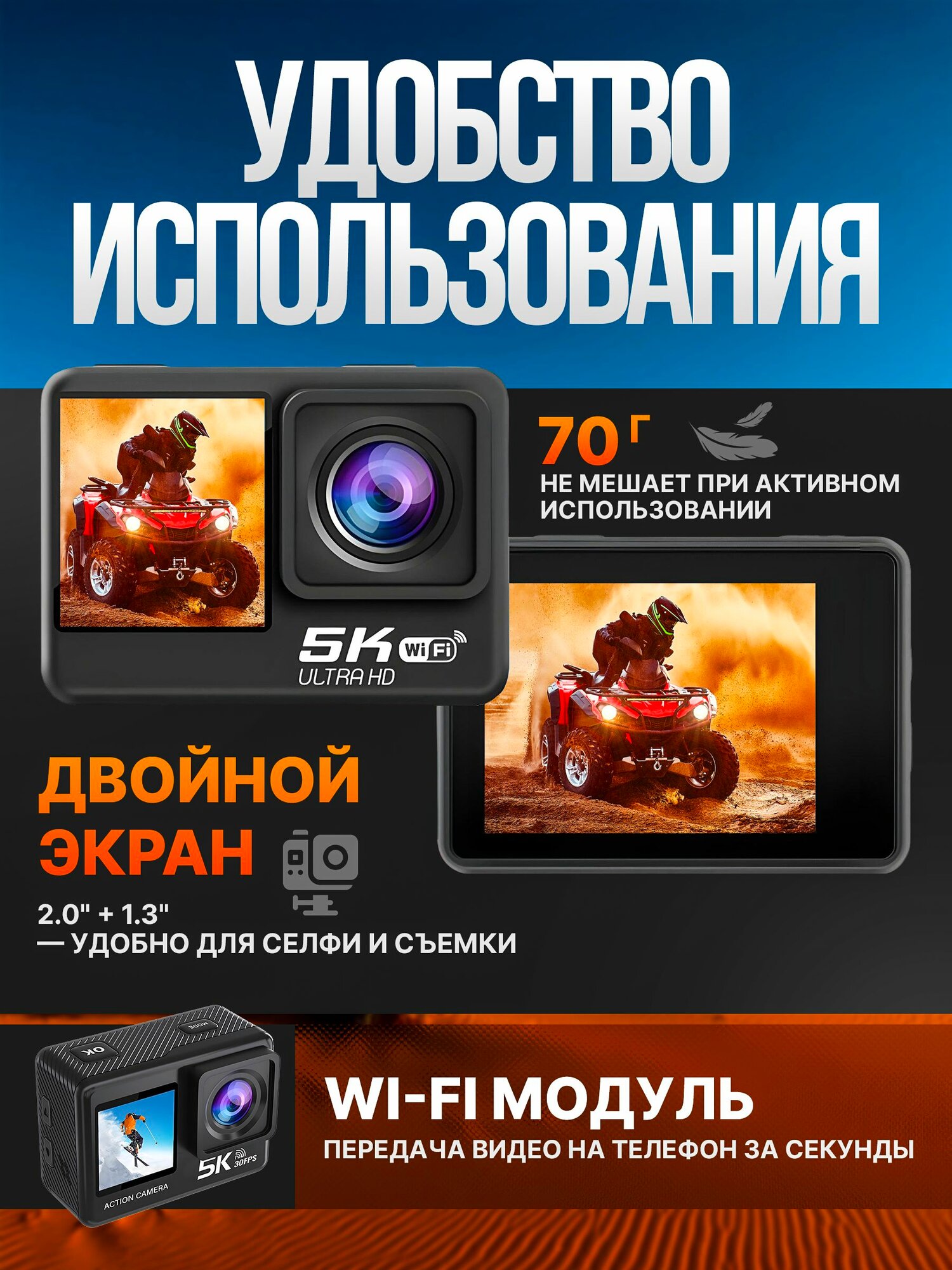 Экшн-камера 5K Wi-Fi — фото 1
