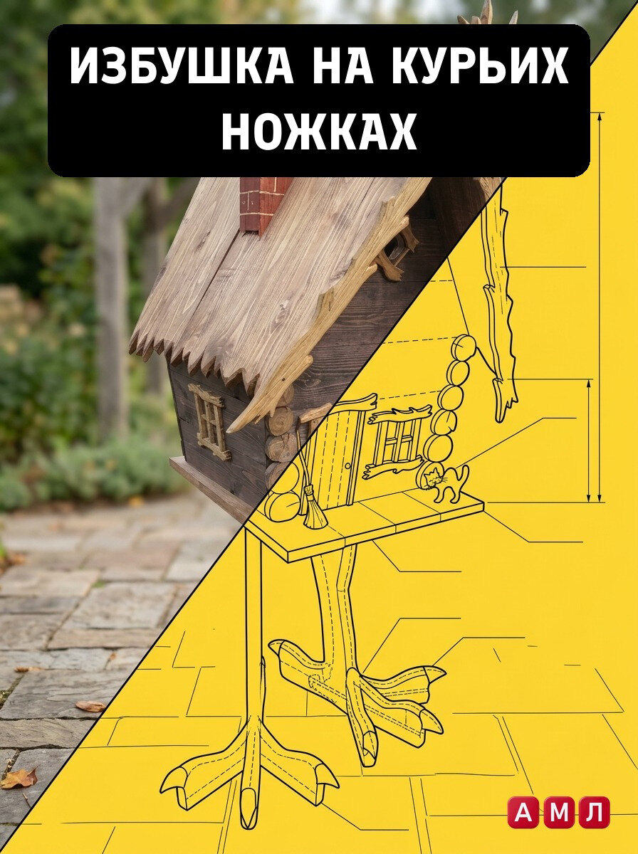 Проект чертеж декоративная Избушка на курьих ножках для дачи своими руками - скачать и распечатать чертежи с размерами, пошаговая и поэтапная схема сборки