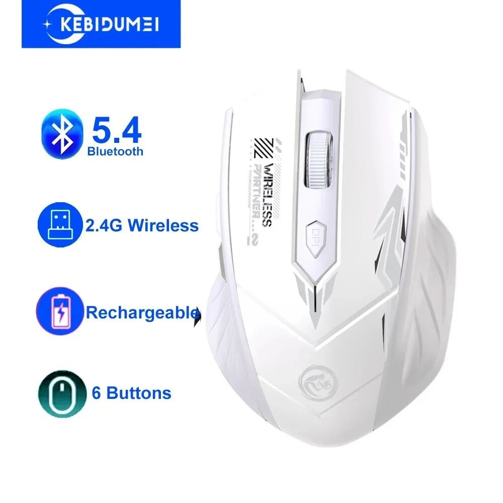 KEBIDUMEI беспроводная игровая мышь Bluetooth 2.4G 6 кнопок 2.4G BT5.4 WH