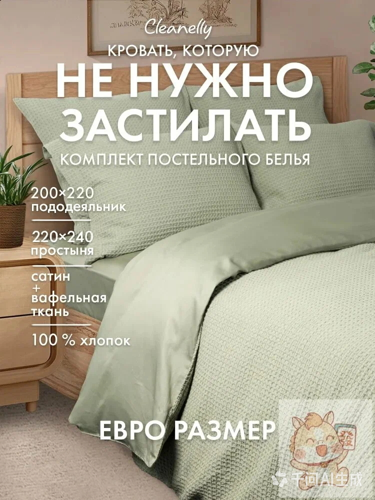 Комплект постельного белья, Сатин, Евро, наволочки 48x74,