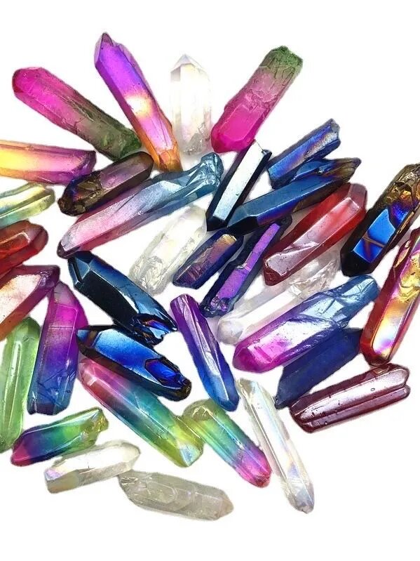 Россыпь белого хрусталя с натуральным цветным покрытием rough stone 100g mineral standard collection