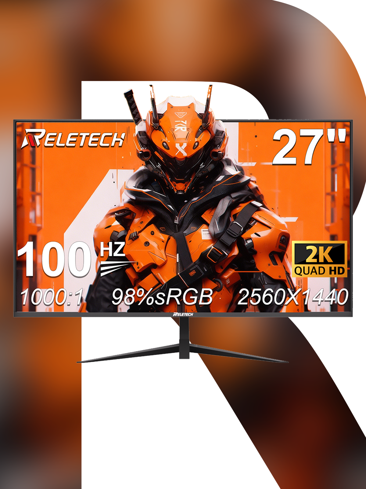 Монитор Reletech G27D Air Vision, 27", игровой, IPS, 2K 2560x1440,100 Гц, 98% sRGB, HDMI+DP, плоский, для компьютера