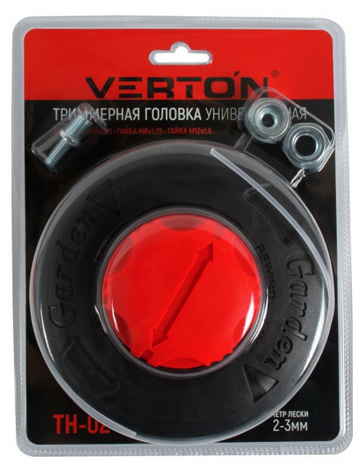 Головка триммерная TH02 VERTON GARDEN М10*1,25 LH (полуавтомат, быстрозажимная, М10*1,25 LH; Ø лески 2-3 мм, в компл. переходники М8*1,25 LH; М12*1,5