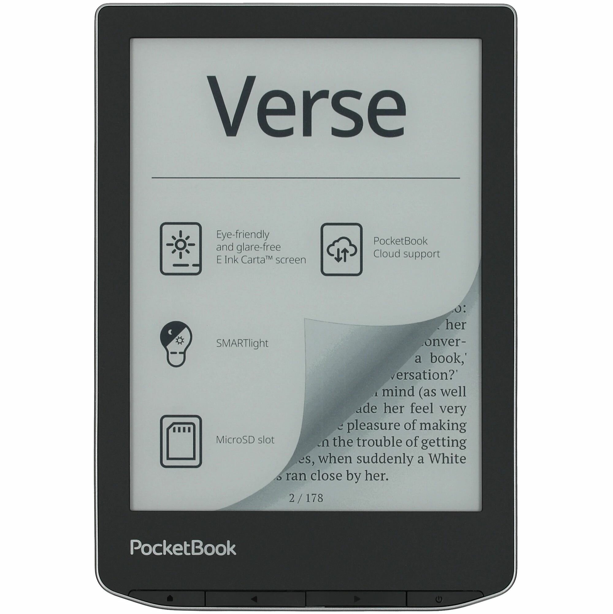 6" Электронная книга PocketBook 629 Verse (PB629-M-WW) серый - E-Ink Carta, сенсор, подсветка, Wi-Fi, 1500 мА*ч